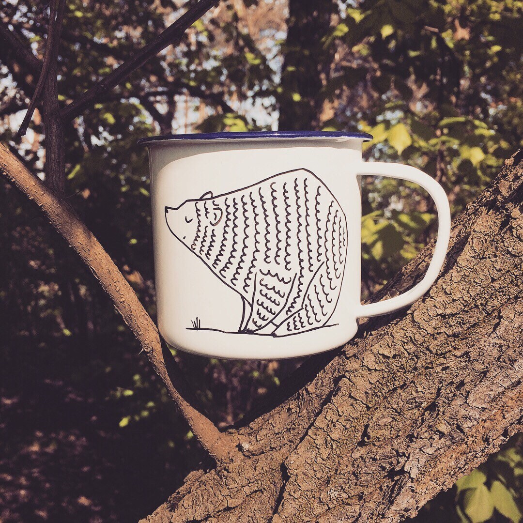 Enamel Camping Bear Mug - Hand Painted Personalised Mug Quirky Wild ...