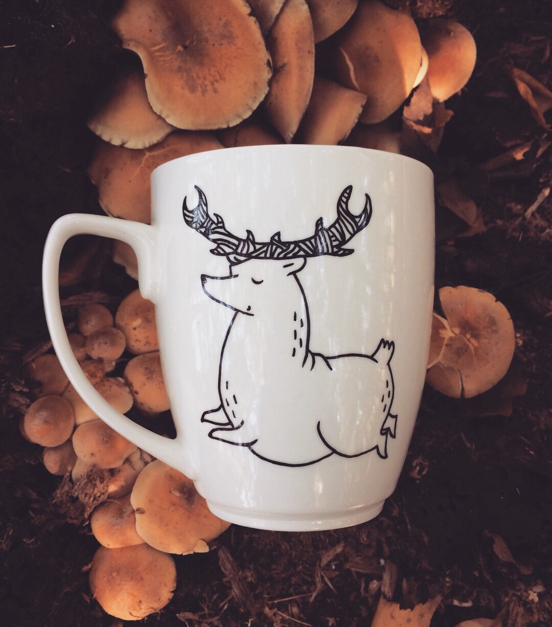 Deer Mug - Hand Painted Cup Quirky Animal Dish Woodland Funny Cute Cup ...