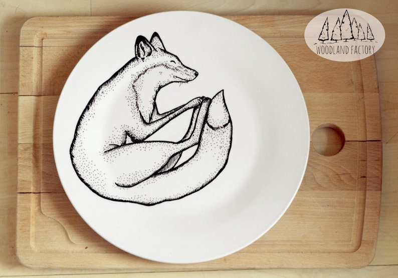 Sleeping Fox Plate Decorative Hand Painted Illustrated - Etsy