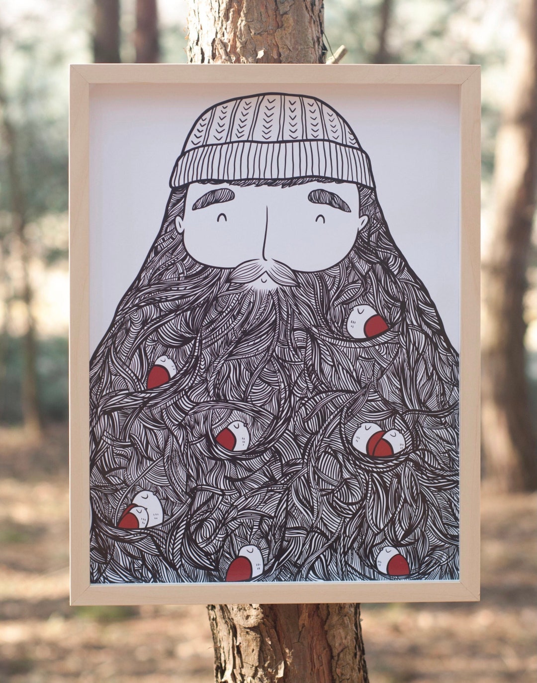 Beard & Birds Print - Lumberjack Wall Art Home Decor Bearded Man Poster ...