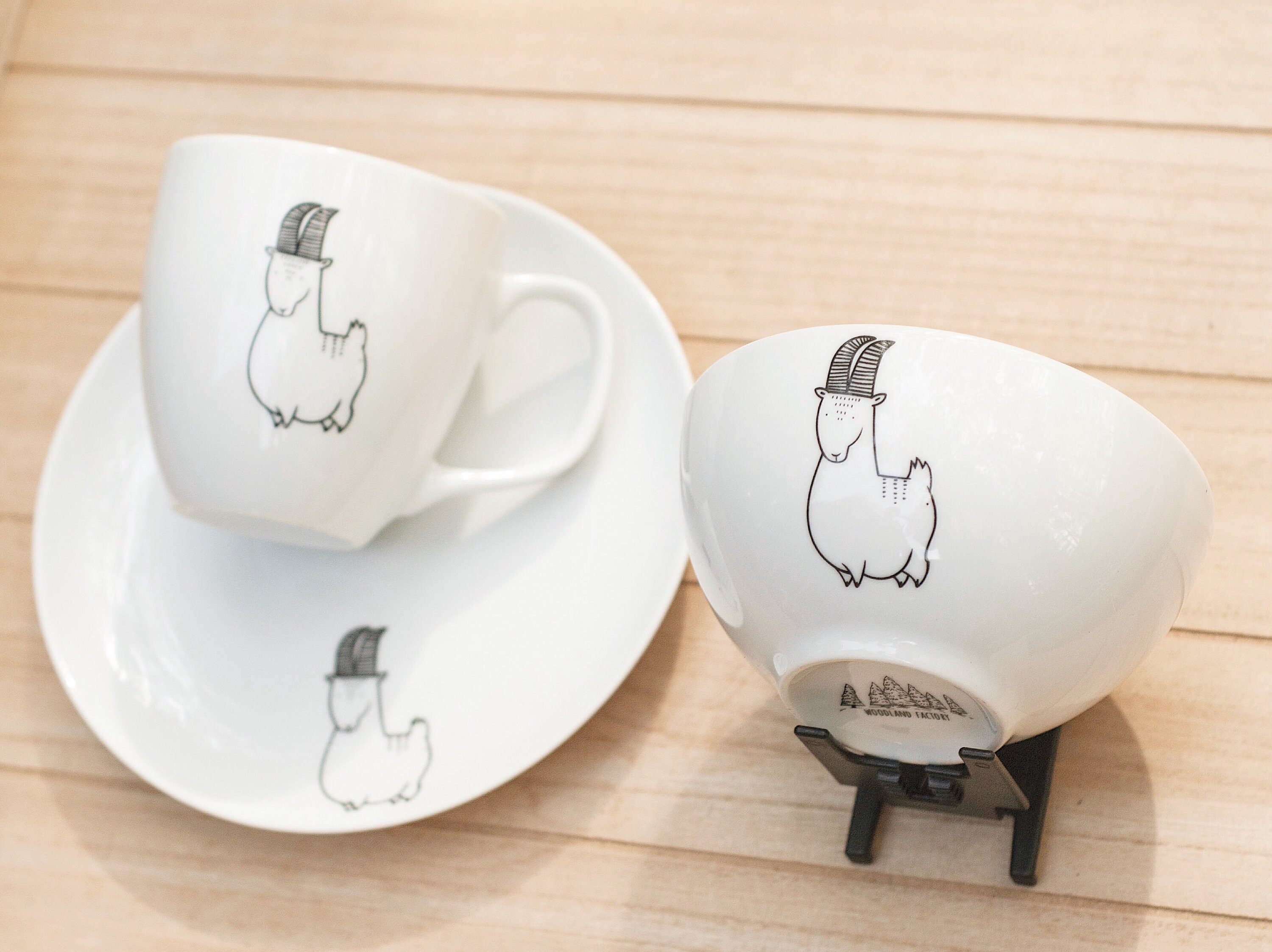 Mountain Goat Ceramic Set: Mug + Bowl + Plate - Hand-painted, Animal ...