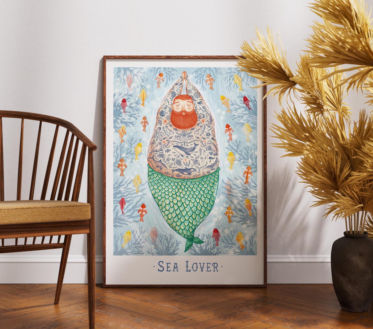 Sea Lover - Merman Print - Home Decor, Beach House Mermaid Artwork ...