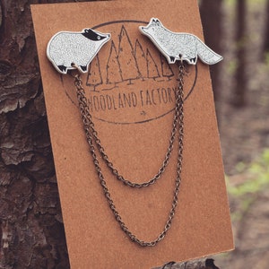 Fox & Badger Collar Clip Chain - a Handmade Collar Pin Collar Animal ...