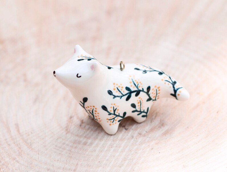 Arctic Fox Pendant - Polymer Clay Figurine Animal Charm Necklace Totem ...