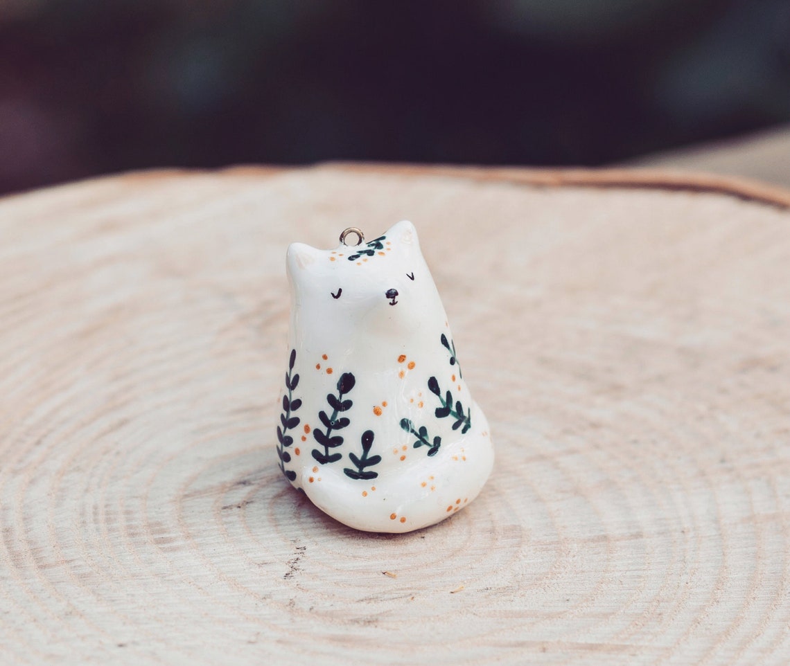 Arctic Fox Charm - Polymer Clay Figurine Animal Pendant Necklace Totem ...