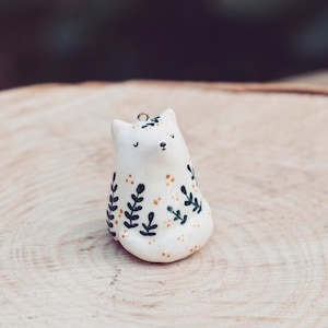 Arctic Fox Charm - Polymer Clay Figurine Animal Pendant Necklace Totem ...