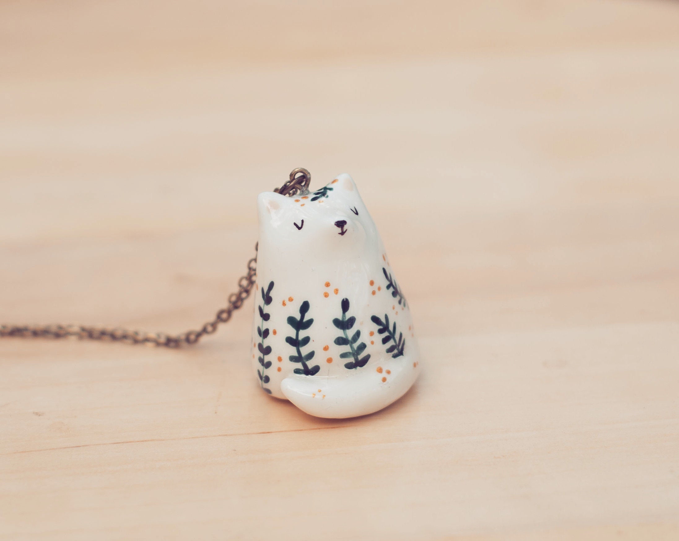 Arctic Fox Charm - Polymer Clay Figurine Animal Pendant Necklace Totem ...