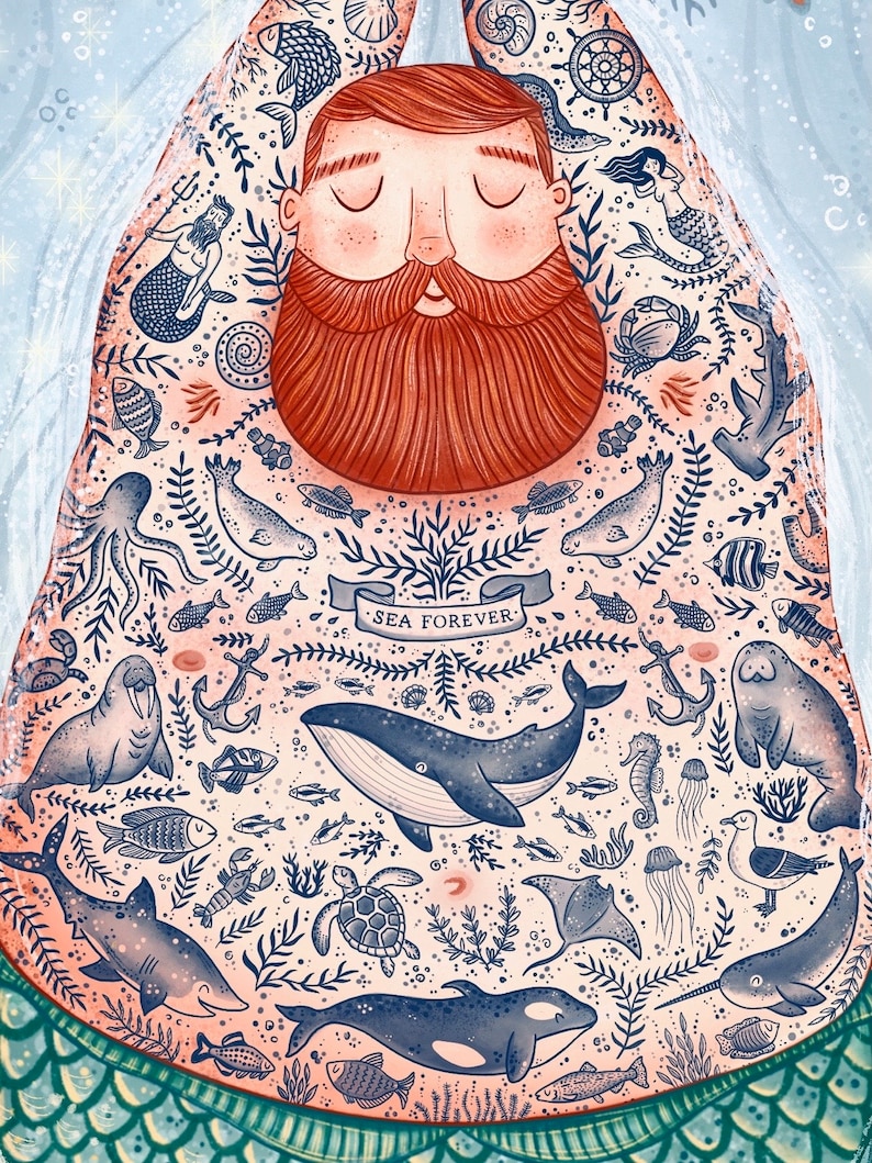 Sea Lover - Merman Print - Home Decor, Beach House Mermaid Artwork ...