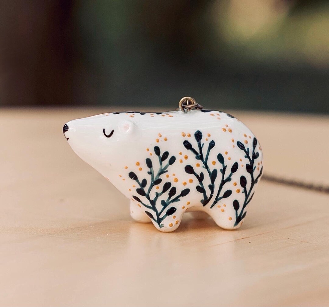 Polar Bear Pendant Polymer Clay Figurine Animal Charm Necklace Totem ...