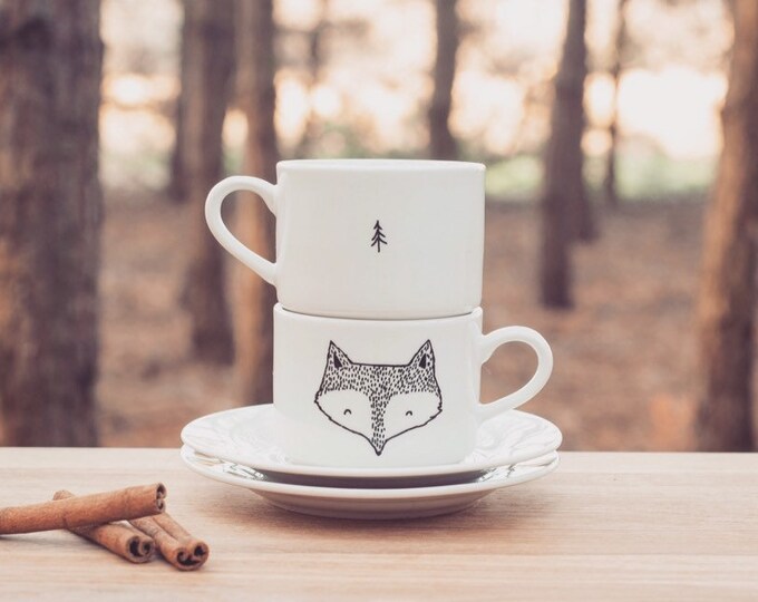 Fox Tea Cup Set Hand Painted Coffee Cuppa Saucer Mug Dish | Etsy