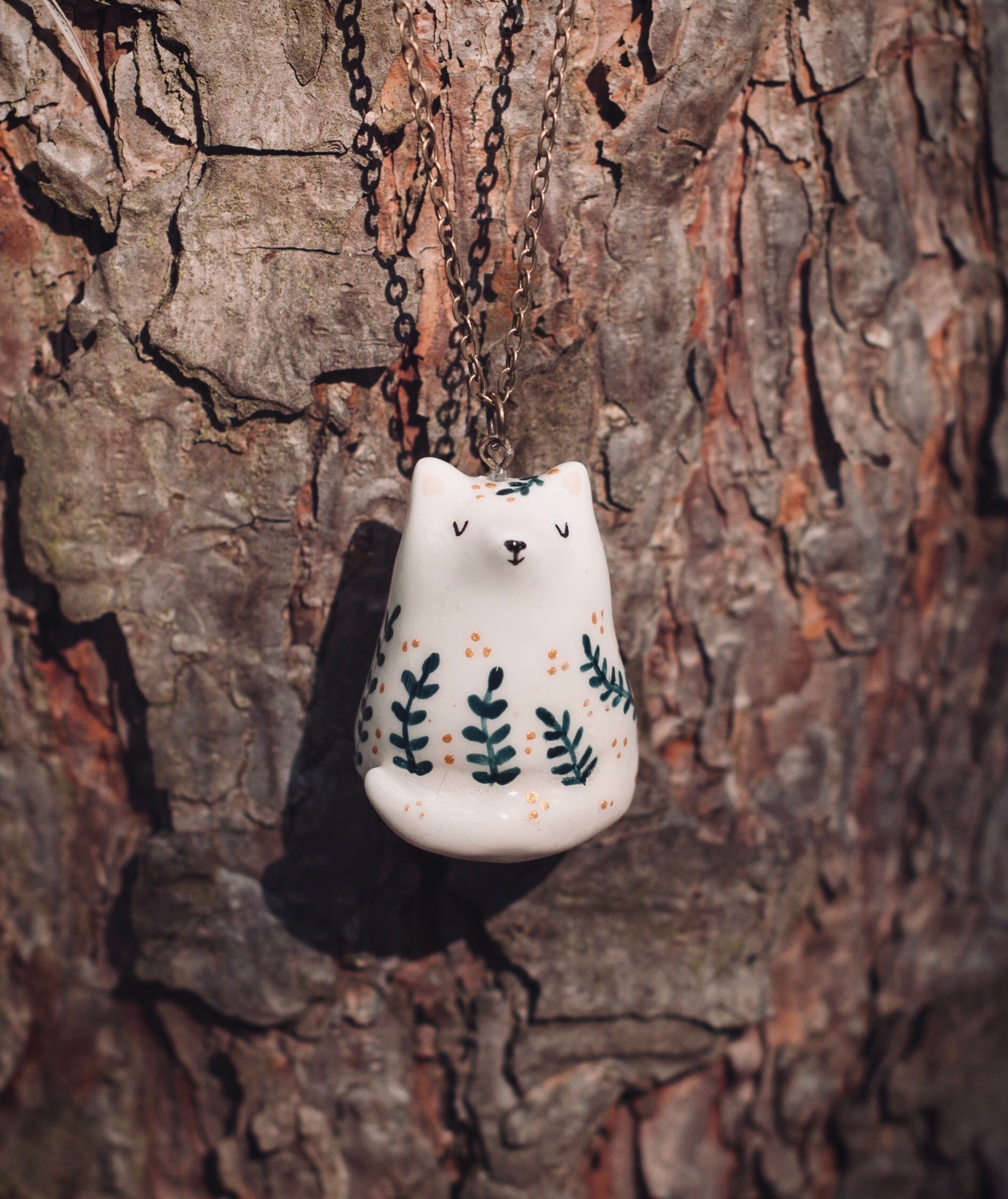 Arctic Fox Charm - Polymer Clay Figurine Animal Pendant Necklace Totem ...