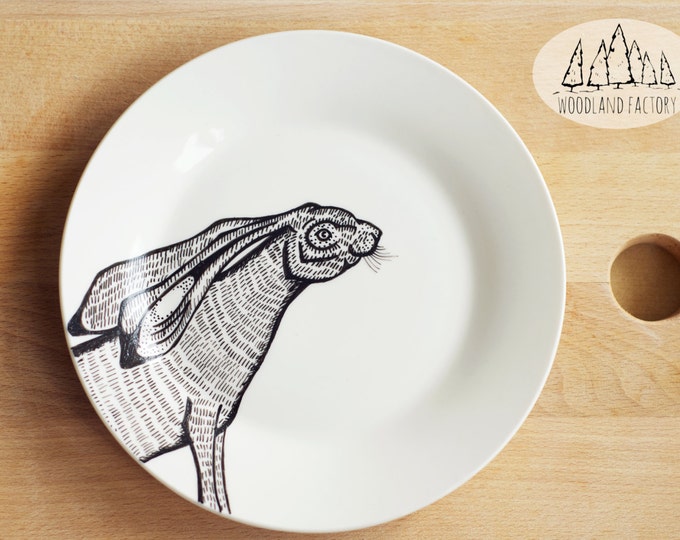 Hare Side Plate - Hand Painted Illustrated Quirky Animal Dessert Plate ...
