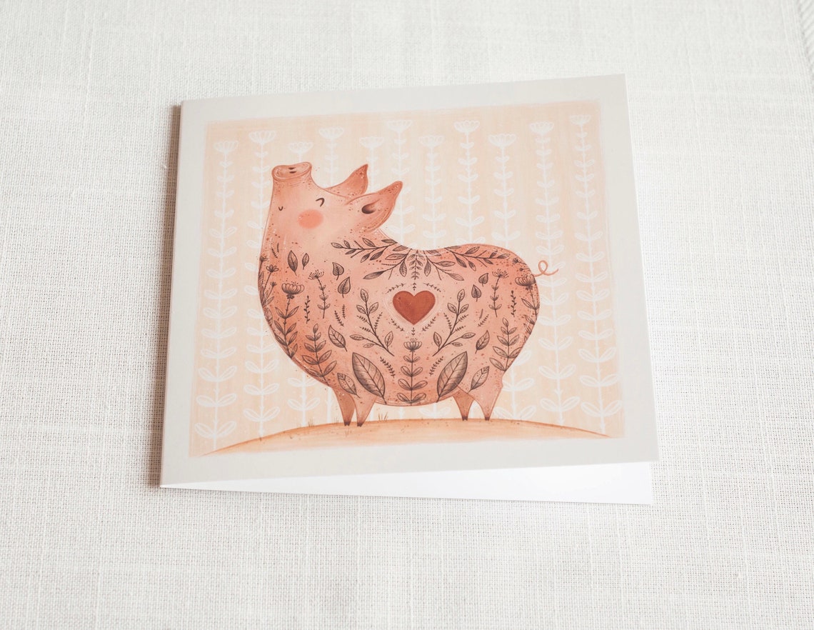 Pig Gift Card Greeting Birthday Card Animal Postcard Piglet - Etsy