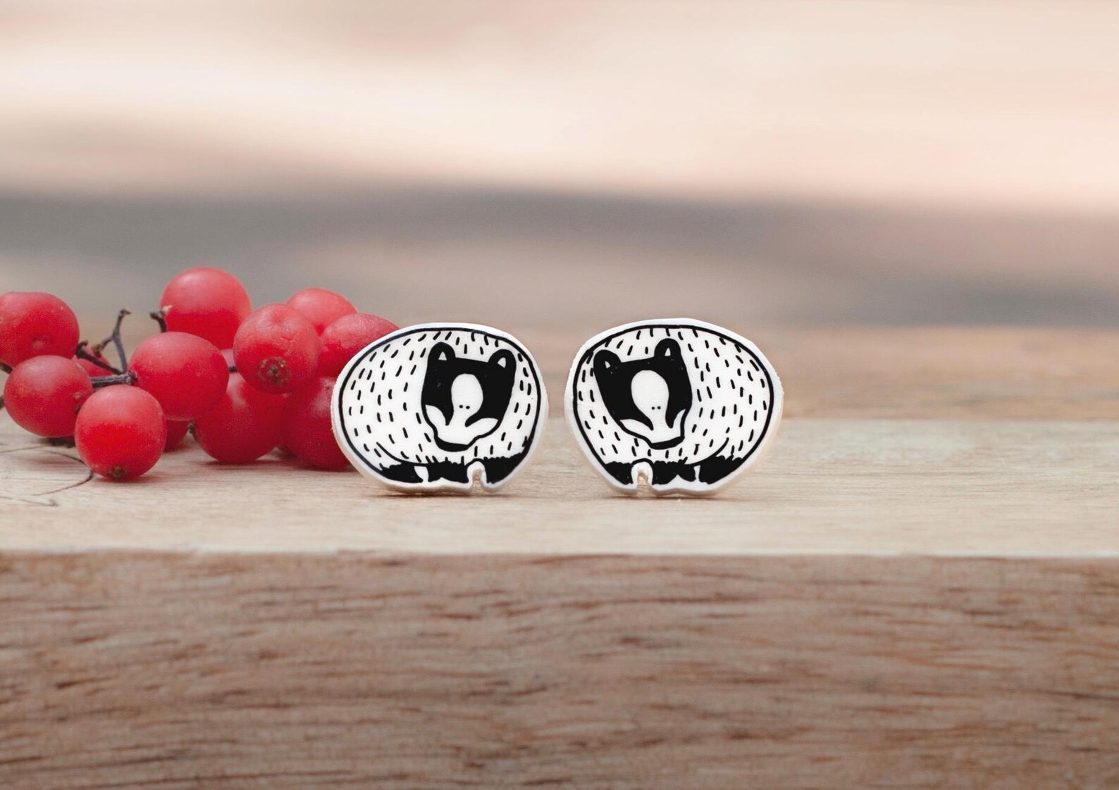 Badger Earring Studs - A Pair of Handmade Studs, Woodland Themed Gift ...