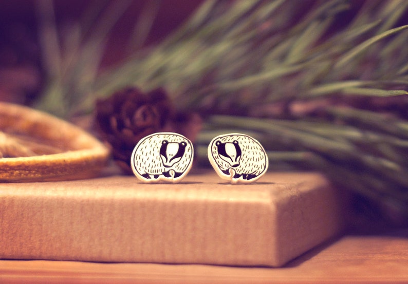 Badger Earring Studs - A Pair of Handmade Studs, Woodland Themed Gift ...