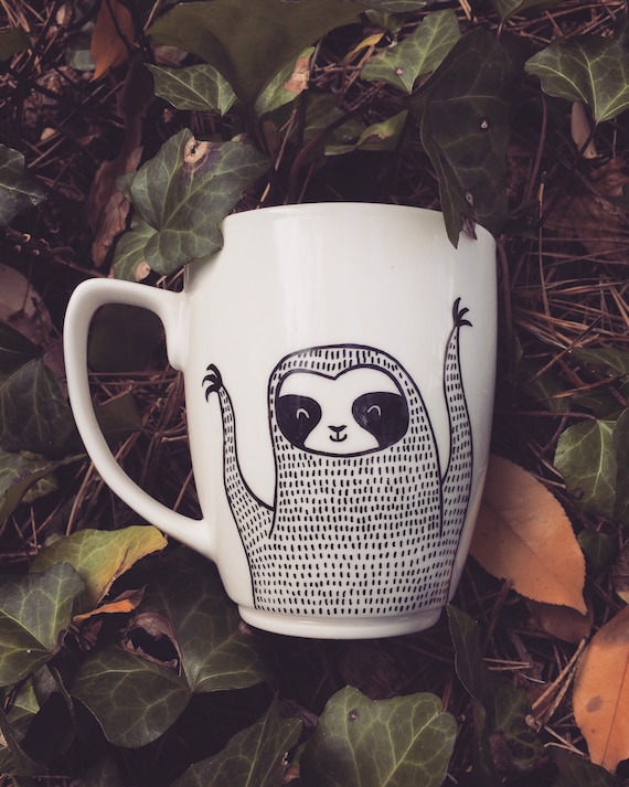 Sloth Mug Hand Painted Illustrated Quirky Wild Animal Funny | Etsy