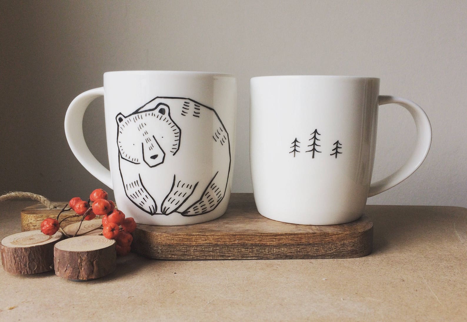 Bear Mug - Hand Painted Cup Quirky Wild Animal Funny Cute Dish Forest ...