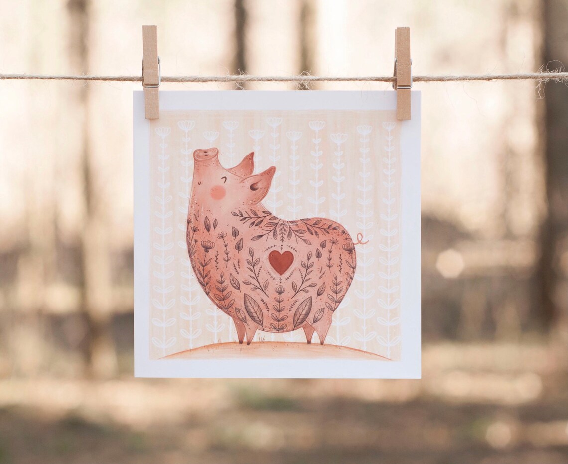 Pig Gift Card Greeting Birthday Card Animal Postcard Piglet - Etsy