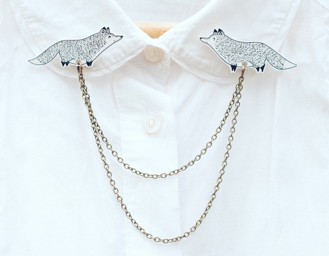 Fox Collar Clip Chain - 2 Foxes - a Handmade Collar Pin With Animal ...