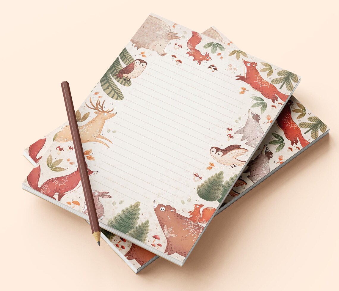 Woodland Animal Notepad A5 - Glued Notepad, Woodland Sheets With Lines ...