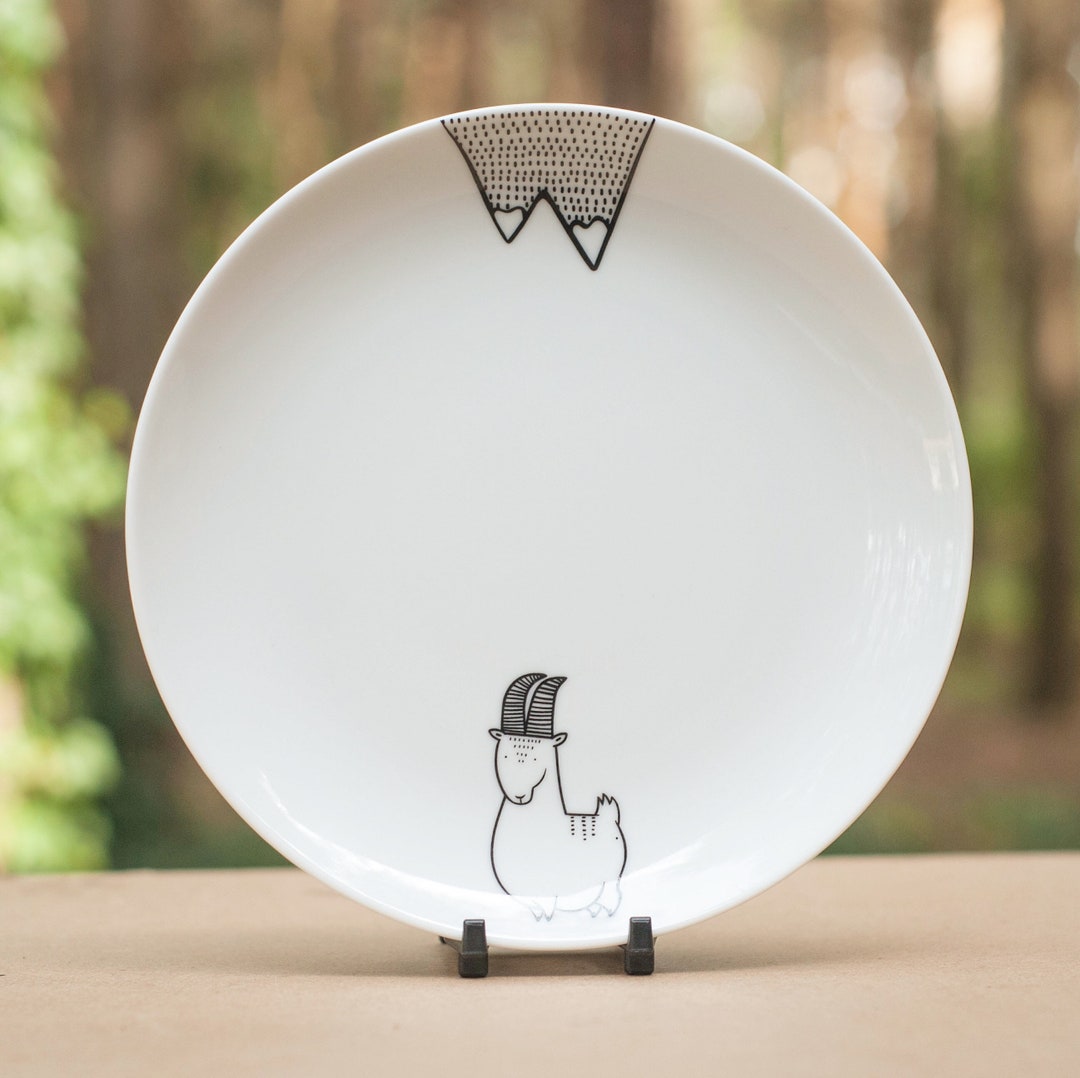 NEW Mountain Goat Plate Hand Painted Quirky Wild Animal Cute Goat ...