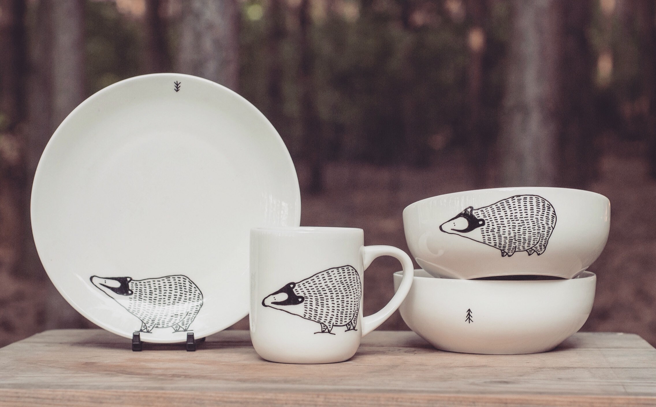 Badger Set Mix&Match mug bowl plate hand painted | Etsy