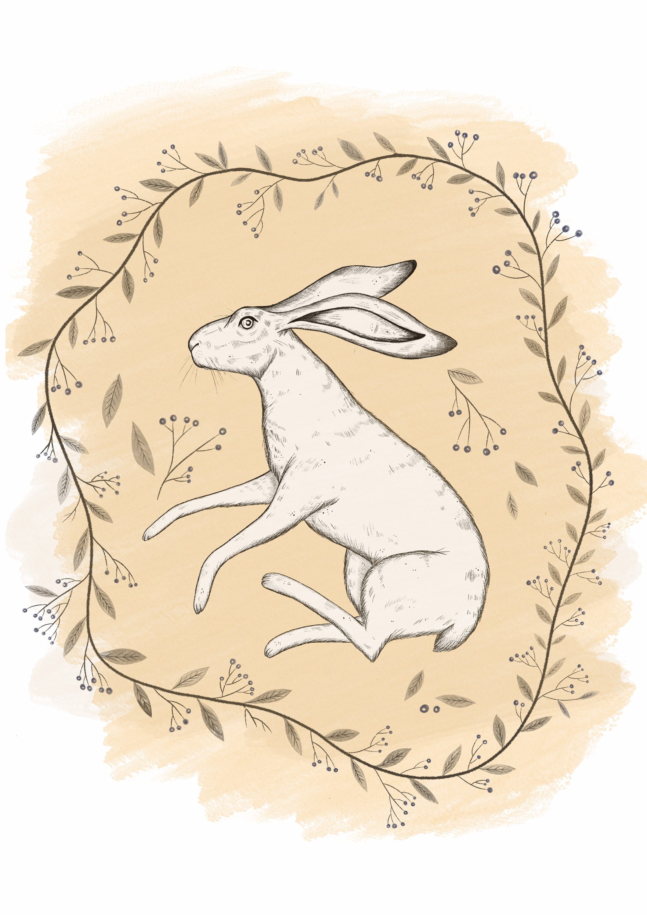 White Hare Print Home Decor Botanical Poster Hygge Artwork | Etsy