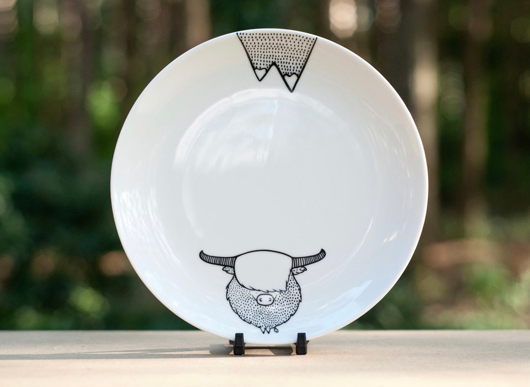 Highland Cow Dessert Plate - Hand Painted Quirky Animal Funny Breakfast ...