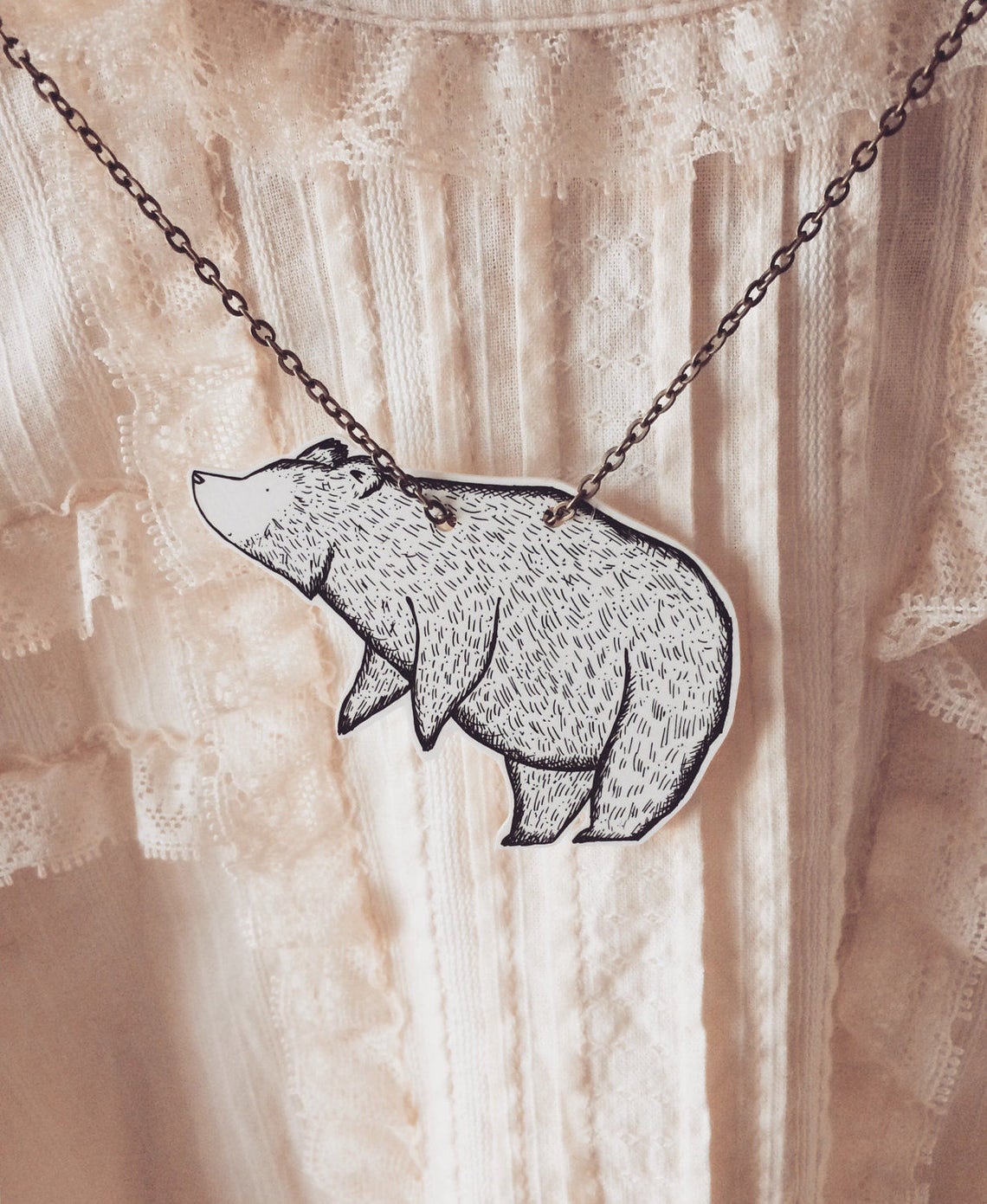 Bear Pendant - Handmade Animal Necklace, Woodland Charm on Chain ...