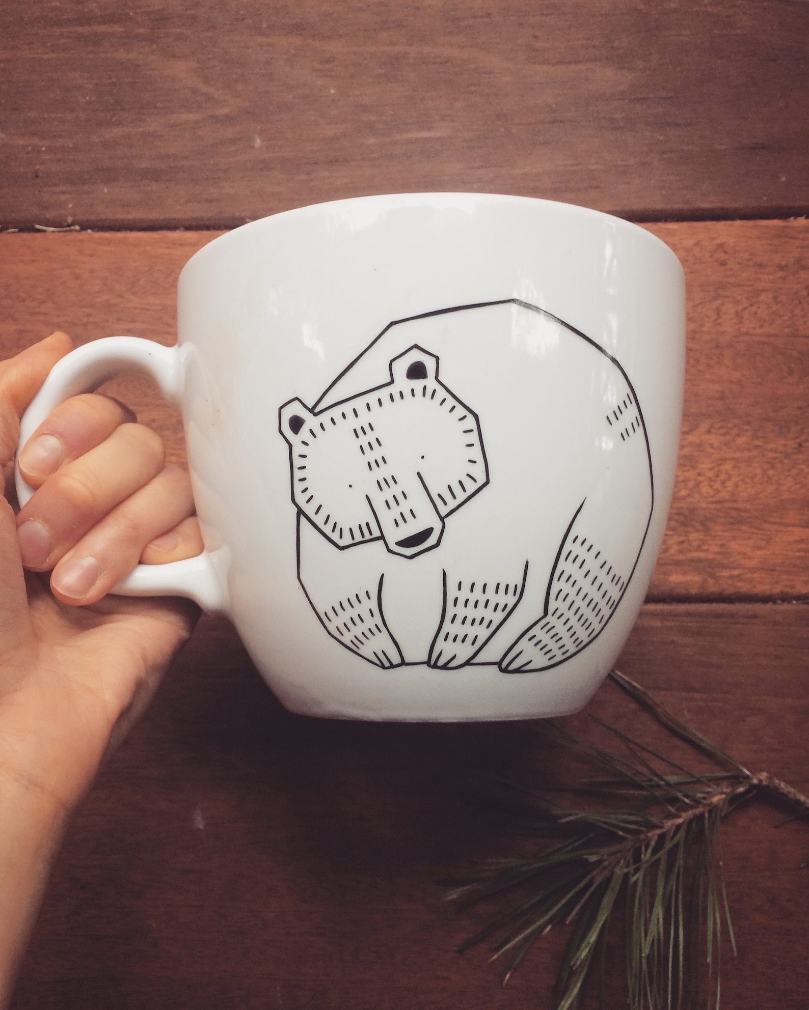 Bear Mug - Hand Painted Cup Quirky Wild Animal Funny Cute Dish Forest ...
