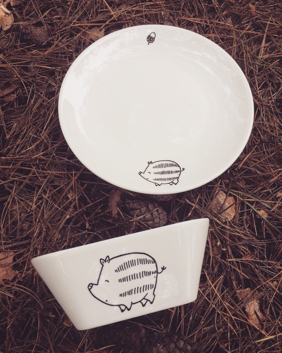 Wild Boar Piglet Set - Mug + Bowl + Plate - Hand Painted Quirky Wild ...