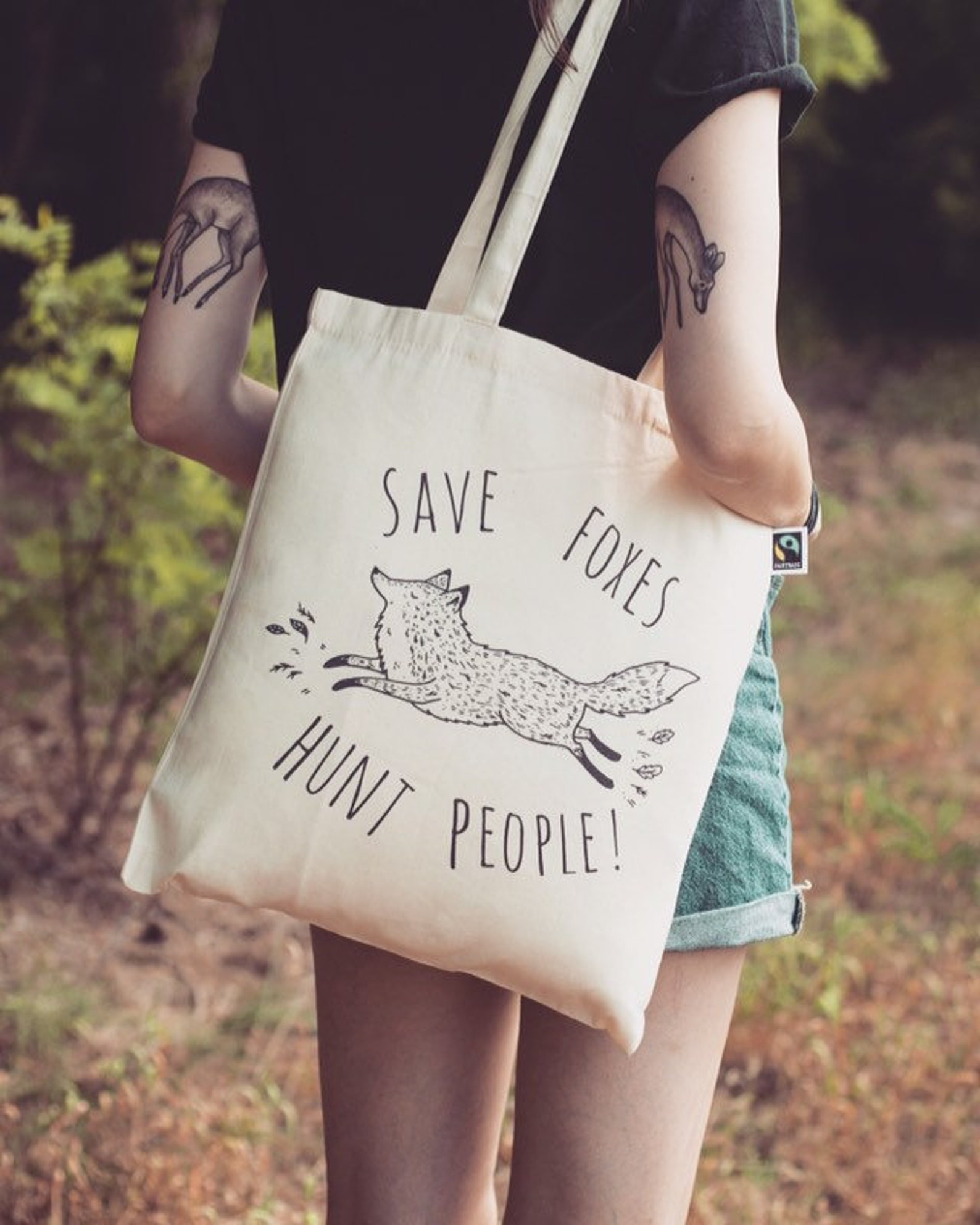 Fox Tote Bag Save Foxes Hunt People Animal Rights Cotton | Etsy