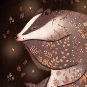 Sleeping Badger - Wall Art Print, Woodland Illustration, Forest Poster ...
