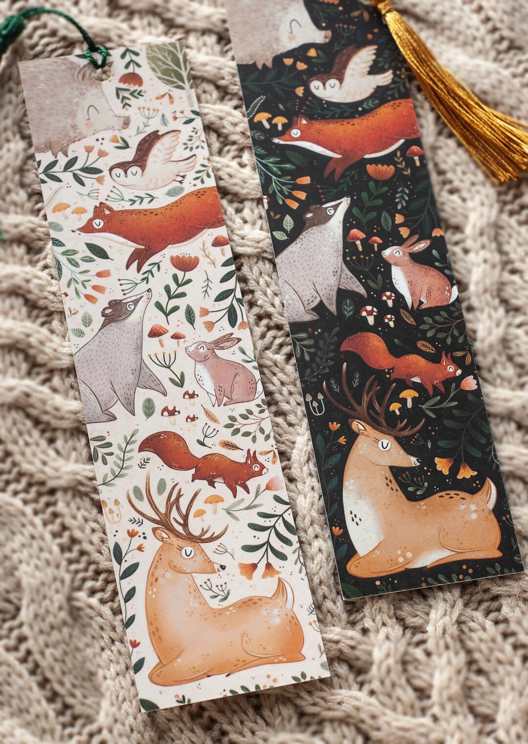 Woodland Bookmark - SET - Forest Animals, Botanical Stationery, Woods ...