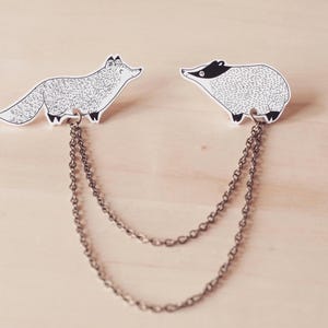 Fox & Badger Collar Clip Chain - a Handmade Collar Pin Collar Animal ...