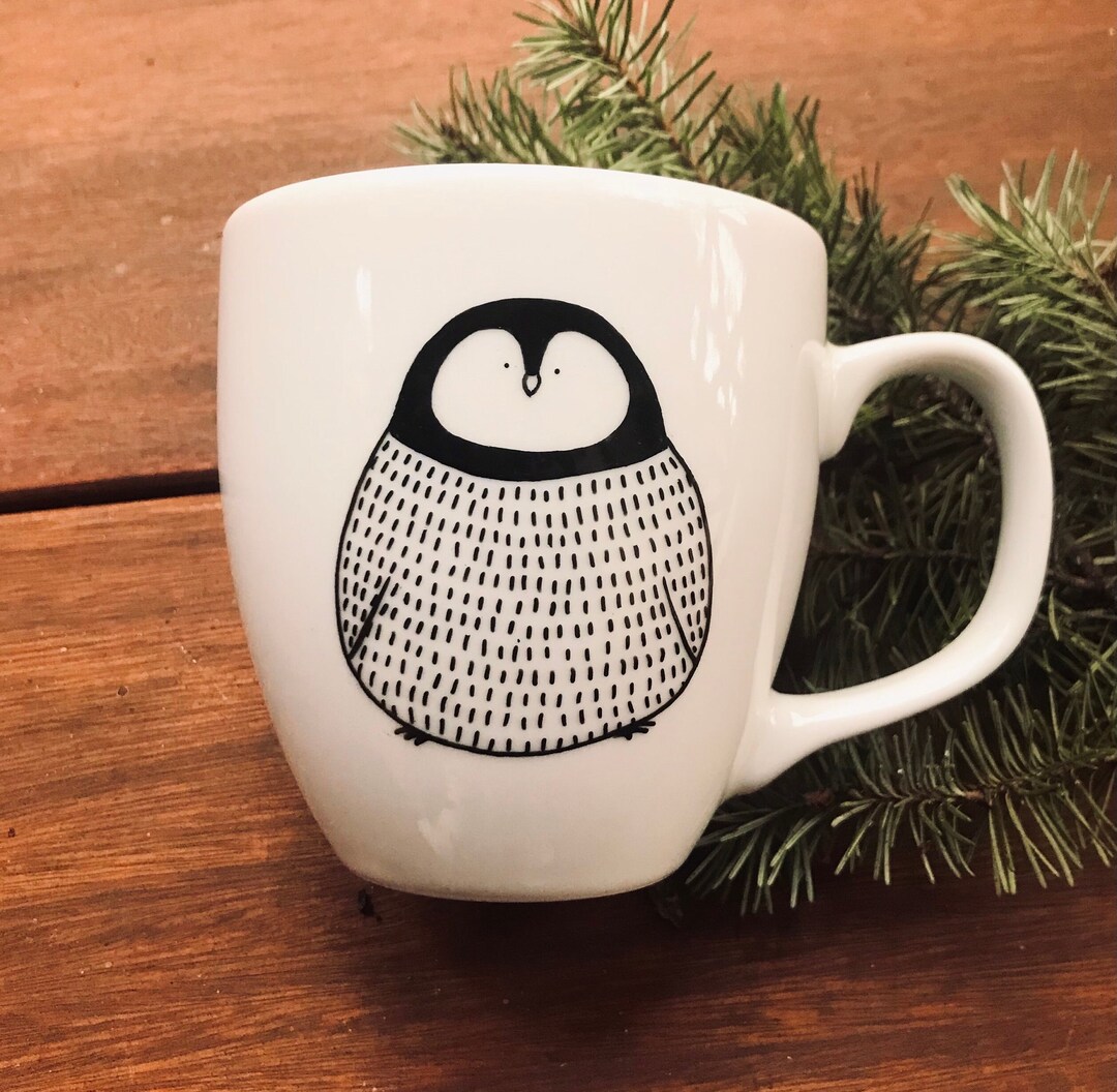 Penguin Mug Hand Painted Cup Quirky Wild Animal Funny Cute Dish Funky ...