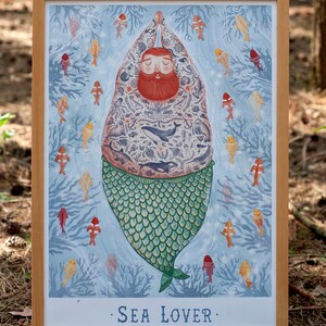 Sea Lover - Merman Print - Home Decor Beach Mermaid Artwork Ocean ...