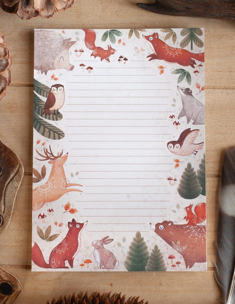 Woodland Animal Notepad A5 - Glued Notepad, Woodland Sheets With Lines ...