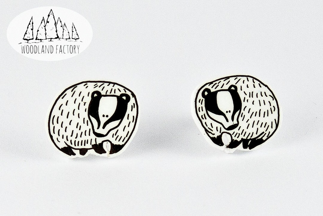 Badger Earring Studs - A Pair of Handmade Studs, Woodland Themed Gift ...