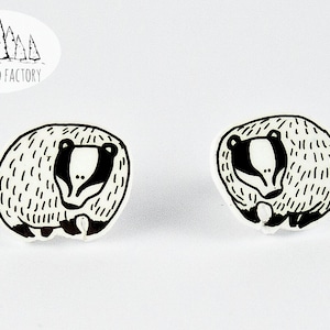 Badger Earring Studs - A Pair of Handmade Studs, Woodland Themed Gift ...