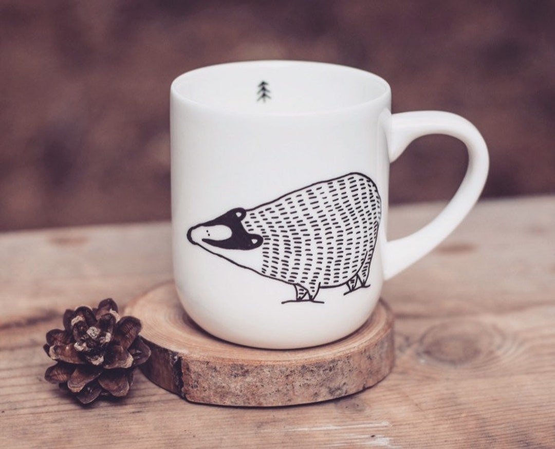 Badger Mug - Hand-painted Cup, Quirky Animal Dish, Funny Cute Gift ...