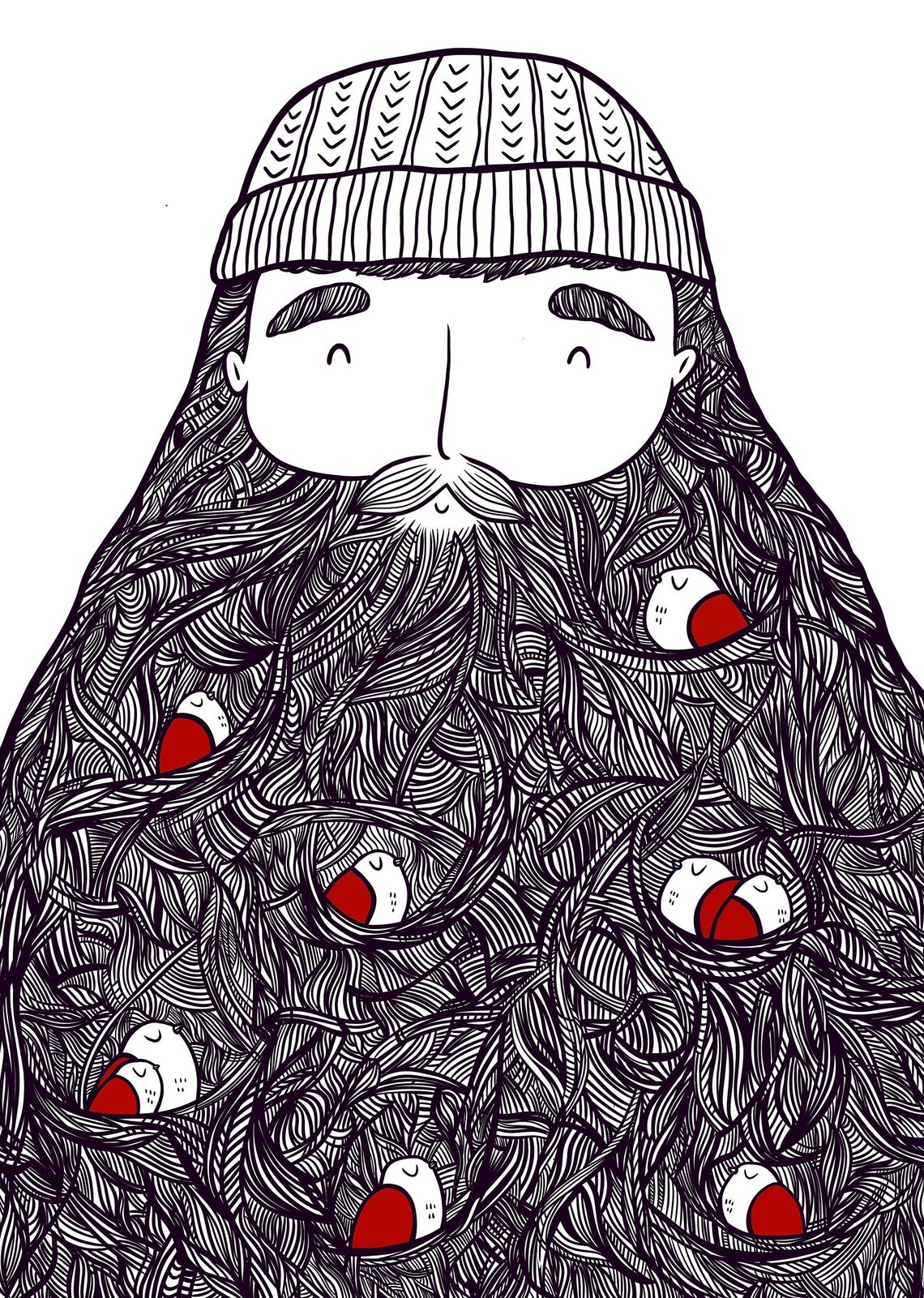 Beard & Birds Print - Lumberjack Wall Art, Nursery Home Decor, Bearded ...