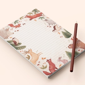 Woodland Animal Notepad A5 - Glued Notepad, Woodland Sheets With Lines ...