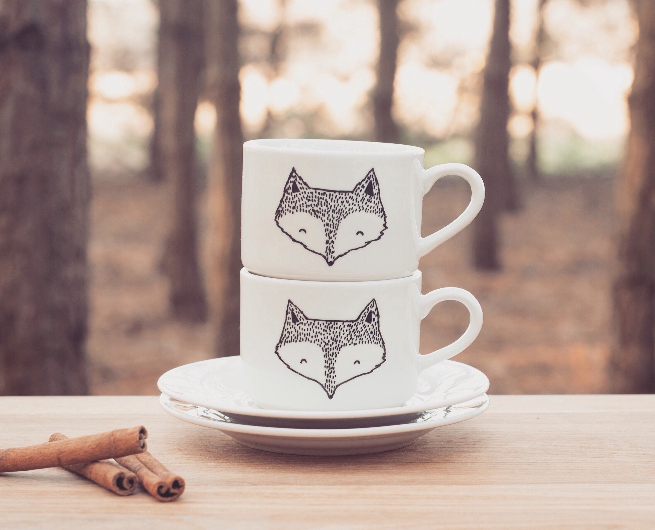 Fox Tea Cup Set hand painted coffee cuppa saucer mug dish | Etsy