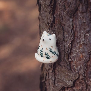 Arctic Fox Charm - Polymer Clay Figurine Animal Pendant Necklace Totem ...
