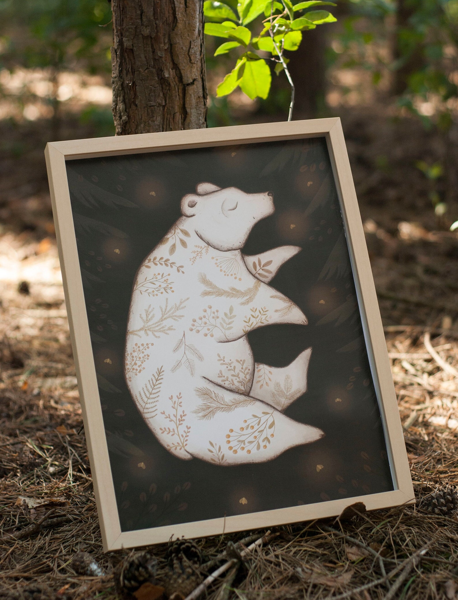 Sleeping Bear Poster Wall Art Print Woodland Bears Plants - Etsy