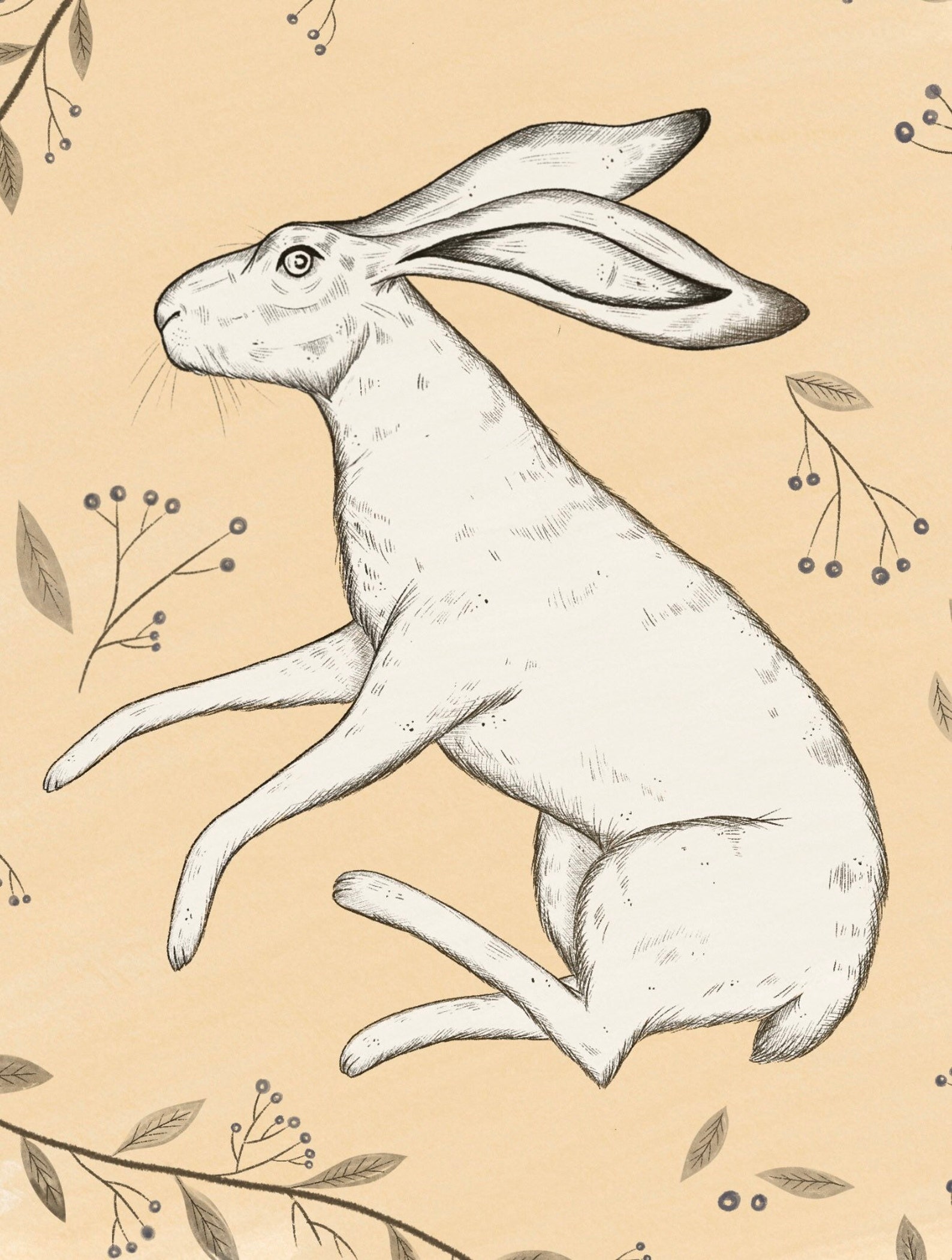 White Hare Print Home Decor Botanical Poster Hygge Artwork - Etsy