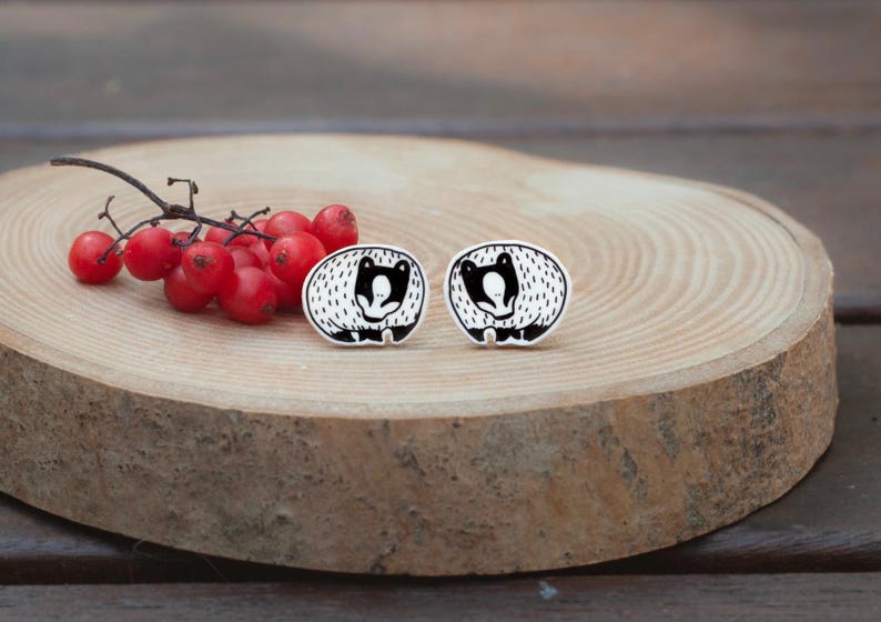 Badger Earring Studs - A Pair of Handmade Studs, Woodland Themed Gift ...