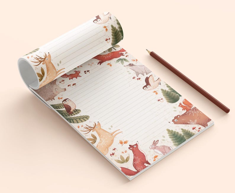Woodland Animal Notepad A5 - Glued Notepad, Woodland Sheets With Lines ...
