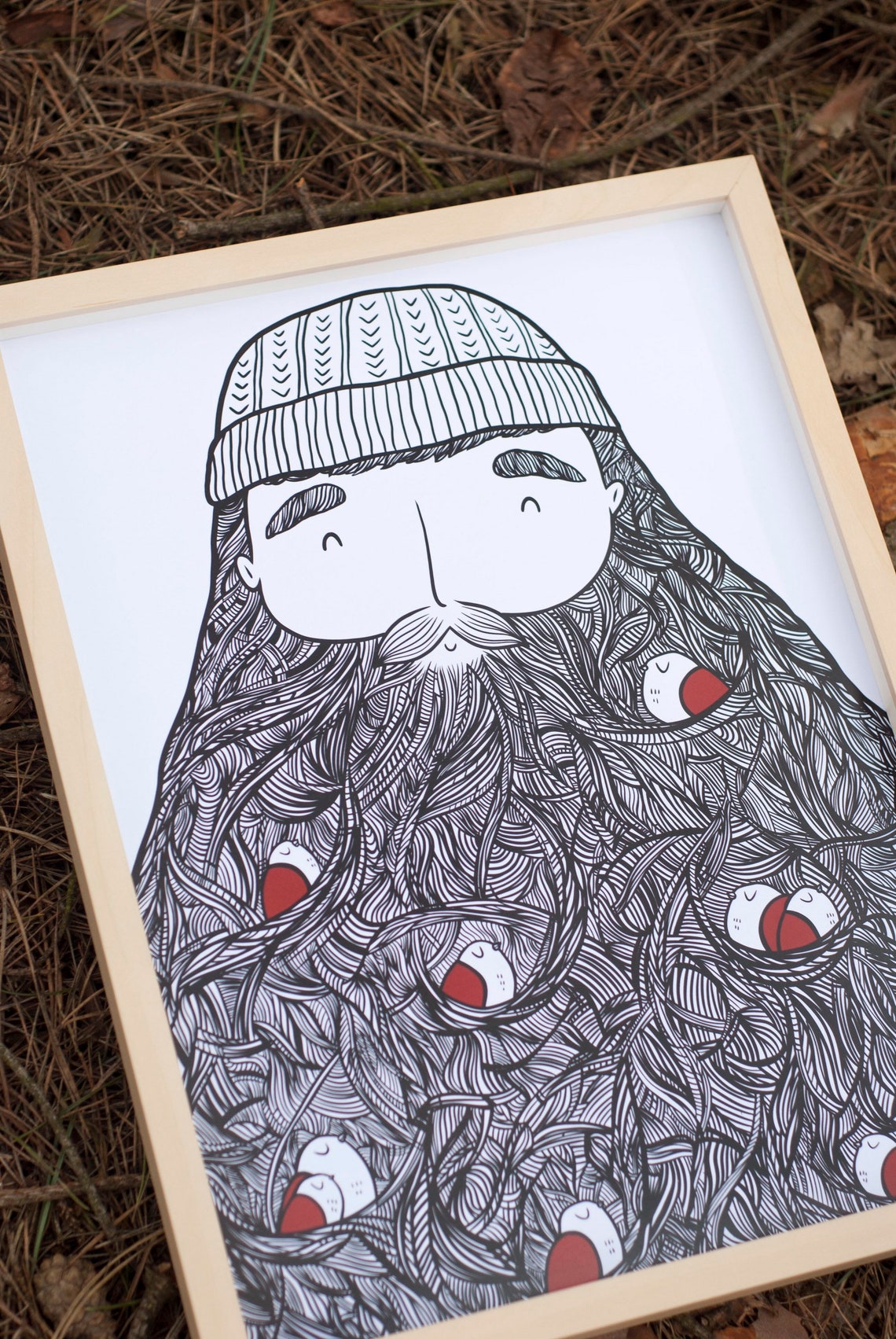 Beard & Birds Print - Lumberjack Wall Art, Nursery Home Decor, Bearded ...